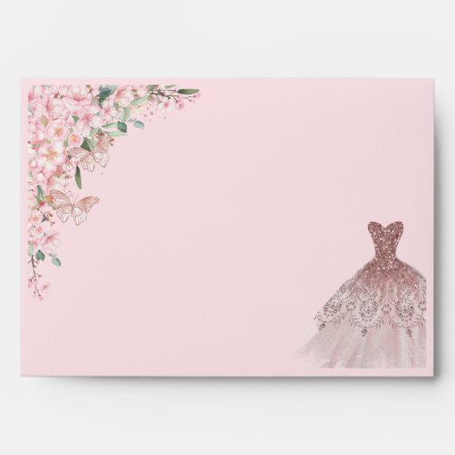 Quinceañera Cherry Blossoms Rose Gold Dress Gown Envelope | Zazzle