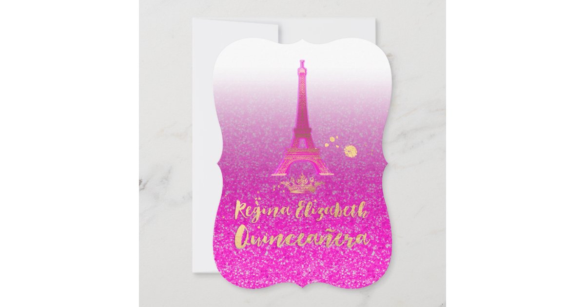 Quinceanera/Eiffel/Neon Pink/Princess/Crown Invitation | Zazzle