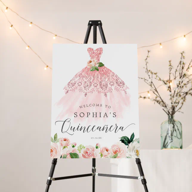 Quinceanera Elegant Floral Dress Welcome Sign | Zazzle