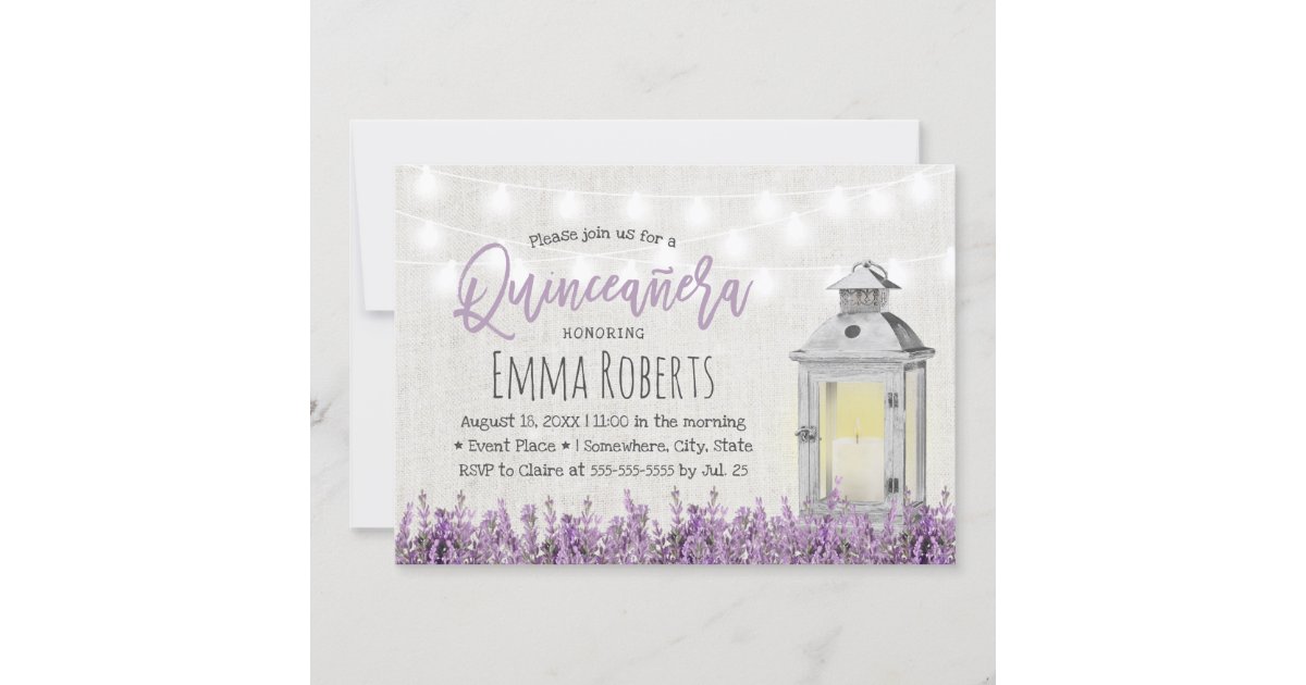 Quinceanera Elegant Lavender Flowers White Lantern Invitation | Zazzle