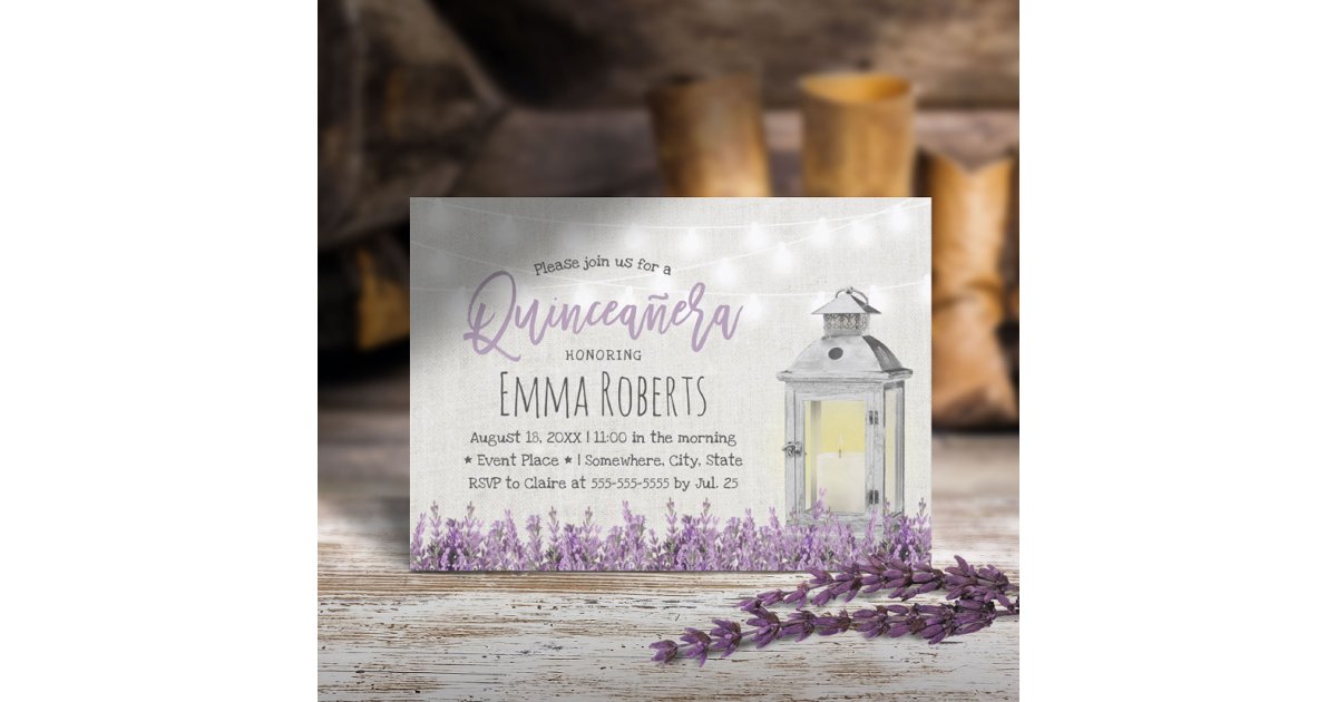 Quinceanera Elegant Lavender Flowers White Lantern Invitation | Zazzle