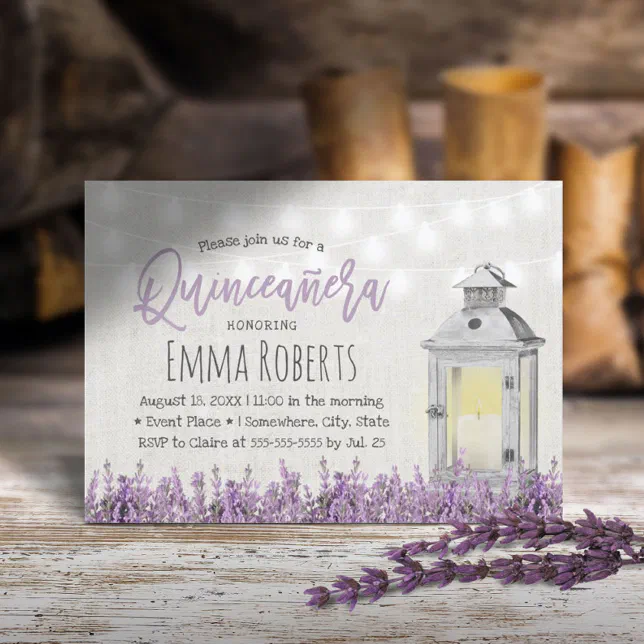 Quinceanera Elegant Lavender Flowers White Lantern Invitation | Zazzle