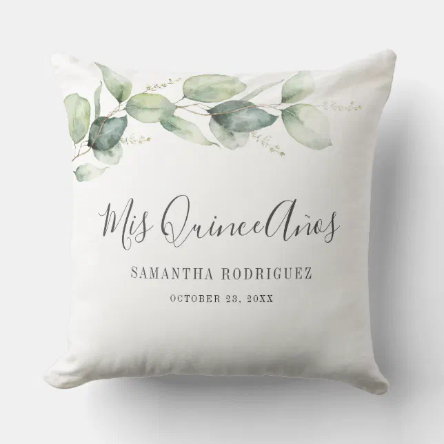 Quinceanera Eucalyptus Leaves Mis Quince Anos Throw Pillow | Zazzle