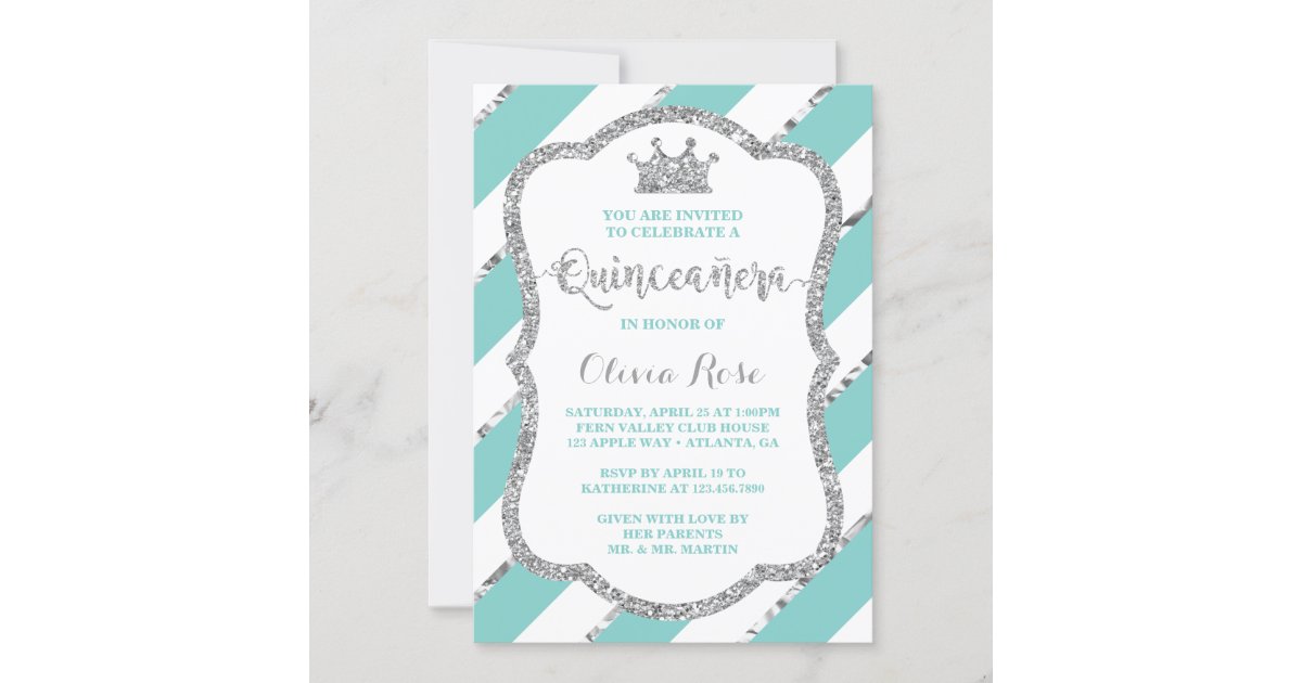 Quinceañera Invitation, Aqua, Silver, Crown Invitation | Zazzle