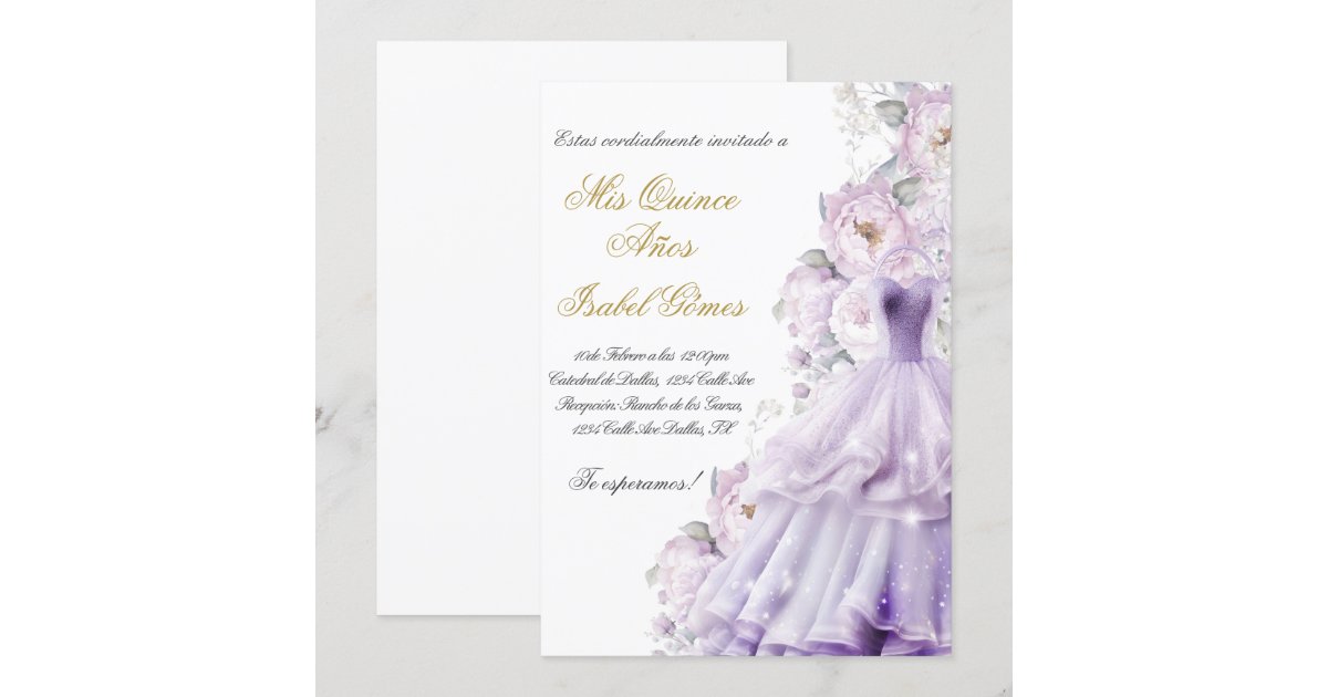 Quinceanera invitation in Spanish con vestido | Zazzle