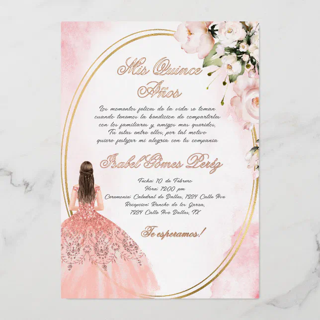 Quinceanera invitation in Spanish Foil Invitation | Zazzle