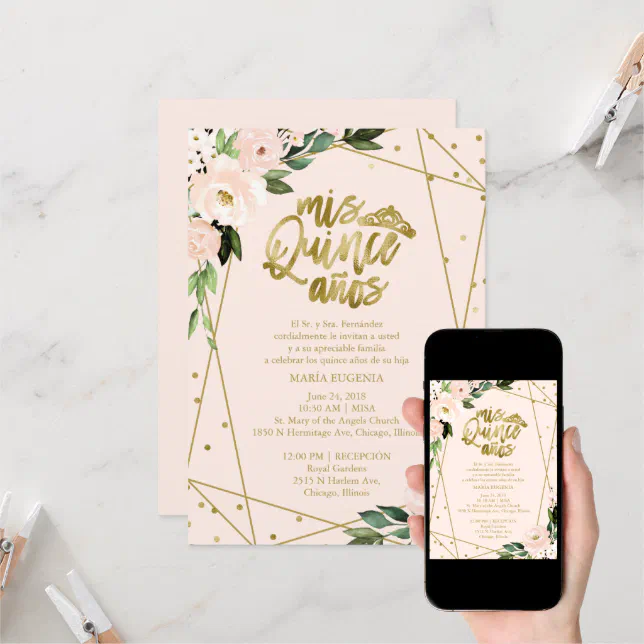 Quinceanera Invitation Spanish Blush Gold Foil | Zazzle