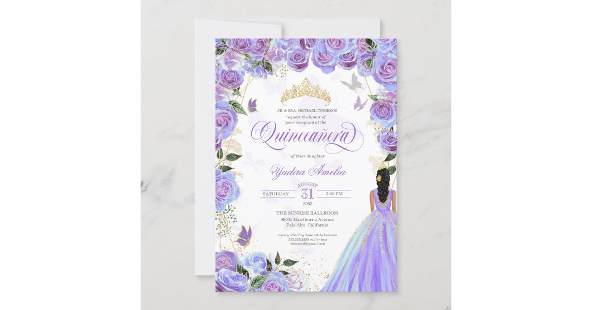 Quinceanera Lavender Purple Elegant Butterfly Inv Invitation | Zazzle