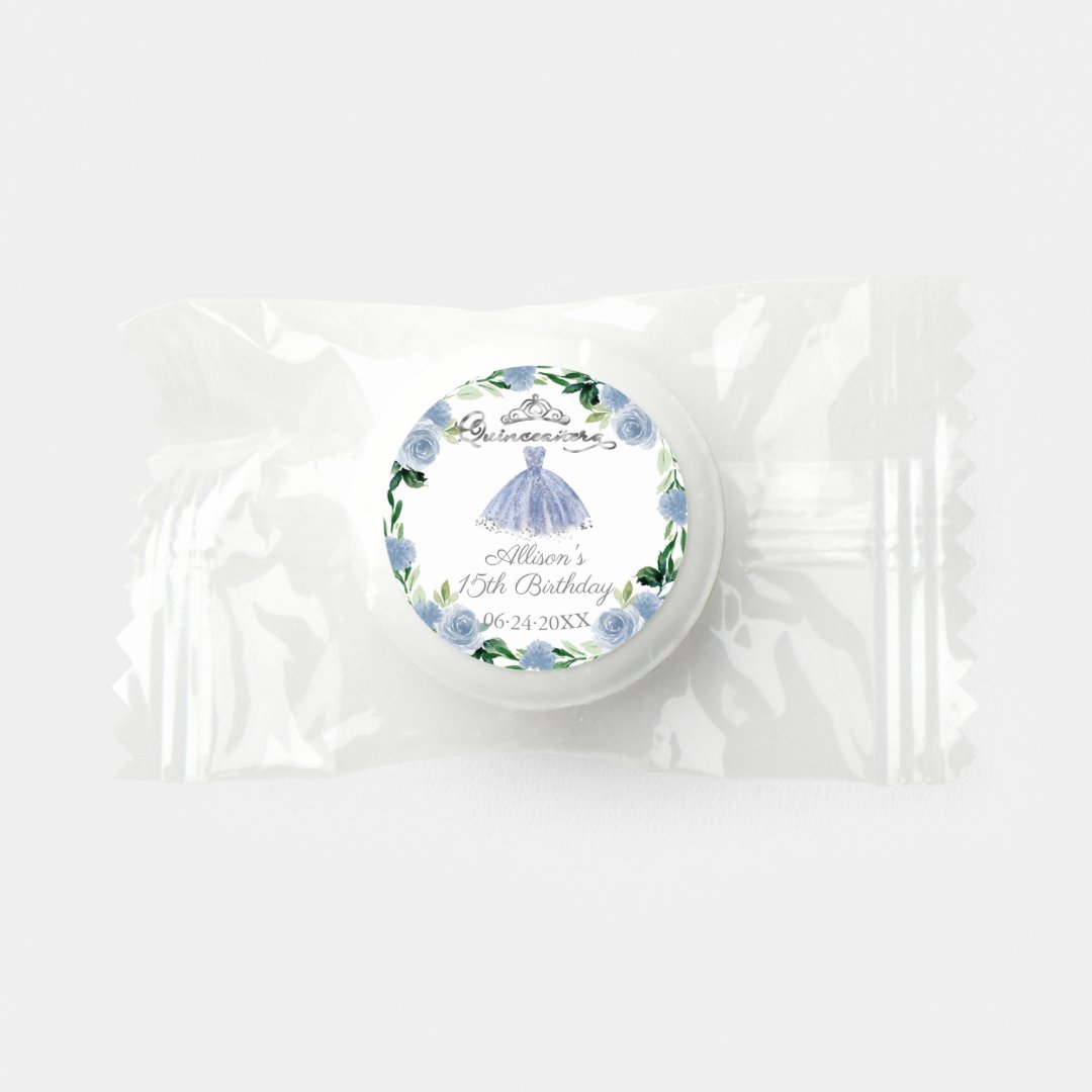 Quinceanera Light Blue Silver Gown Floral Life Saver® Mints | Zazzle