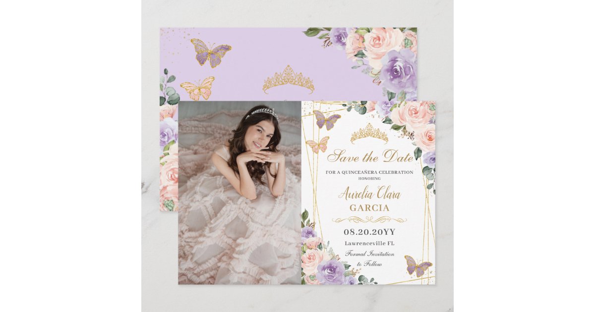 Quinceañera Lilac Blush Floral Birthday Photo Save The Date | Zazzle