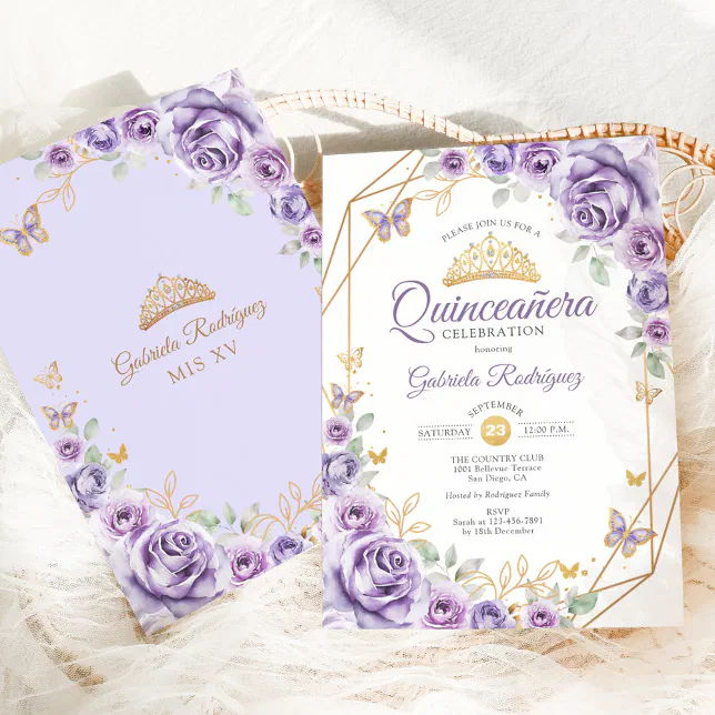Quinceanera Lilac Purple Floral Invitation | Zazzle