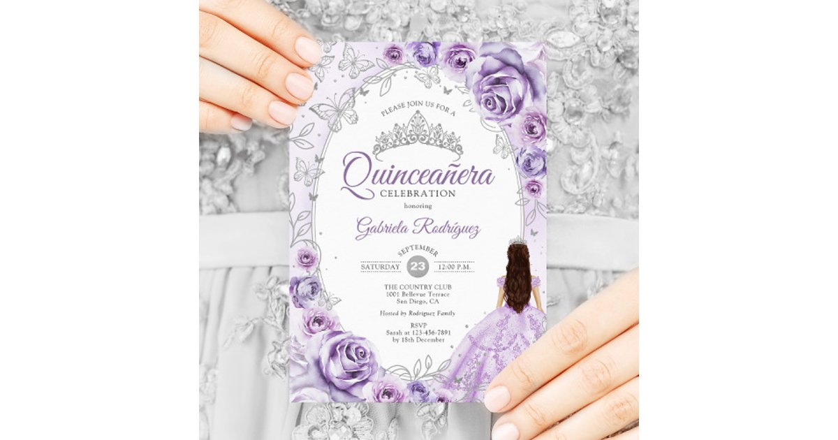 Quinceanera Lilac Purple Silver Floral Invitation | Zazzle