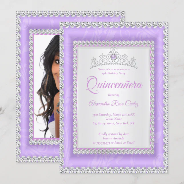 Quinceanera Lilac Tiara Photo Birthday Party Invitation | Zazzle