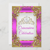 Quinceanera Magenta Golden Pearl Tiara Party Invitation | Zazzle