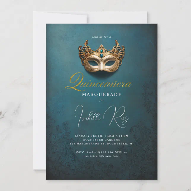 Quinceañera masquerade venetian mask invitation | Zazzle