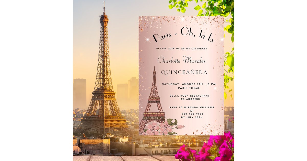 Quinceanera Paris Eiffel tower rose gold Invitation | Zazzle