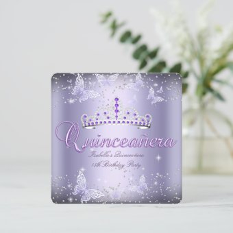 Quinceanera Party Purple Tiara Butterfly 2 Invitation | Zazzle