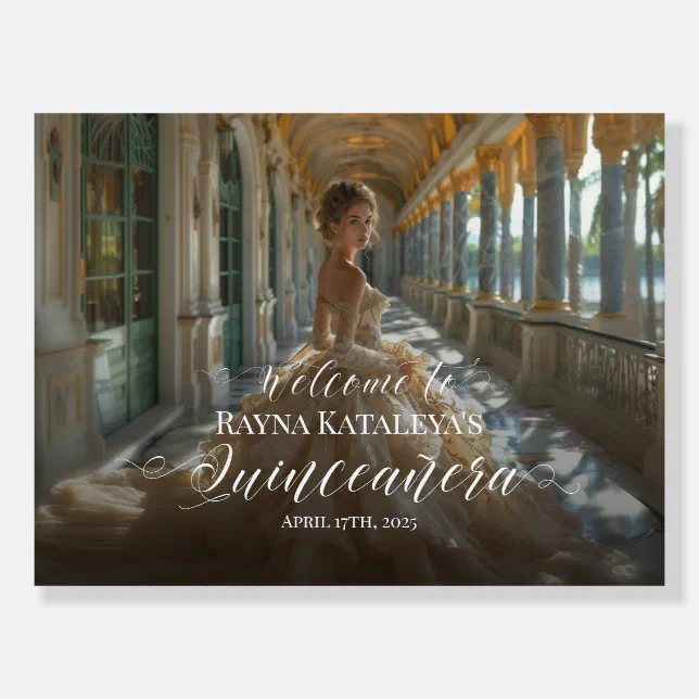 Quinceanera photo welcome sign, elegant foam board | Zazzle
