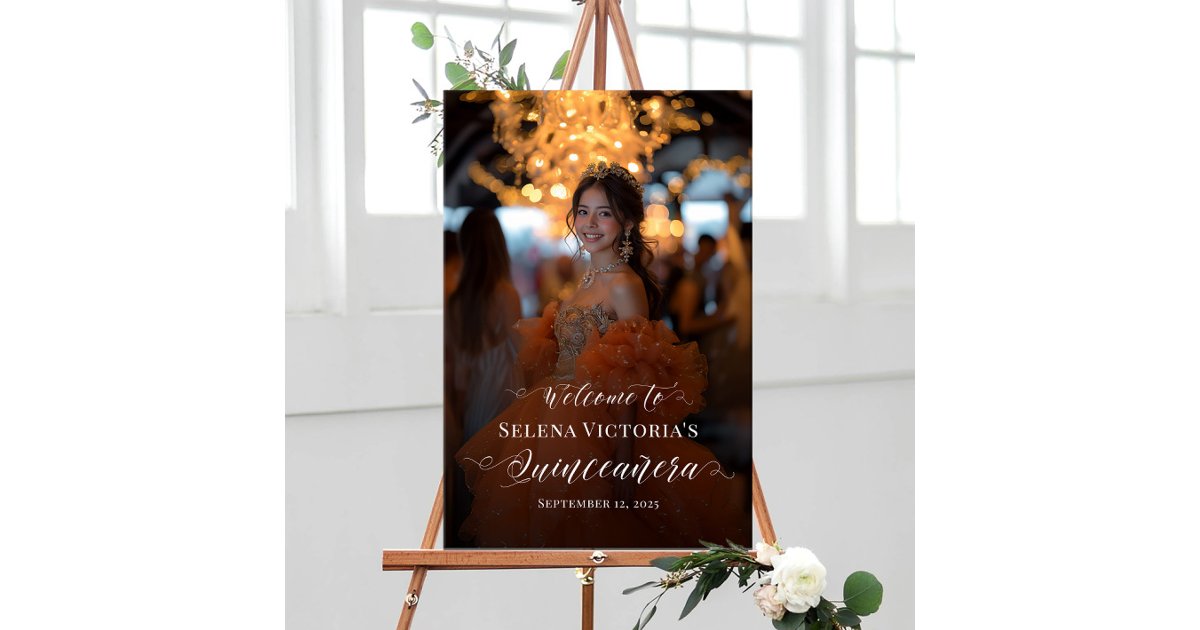 Quinceanera photo welcome sign, elegant script foam board | Zazzle