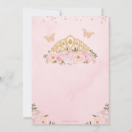 Quinceañera Pink Floral Butterflies Princess Crown Invitation | Zazzle