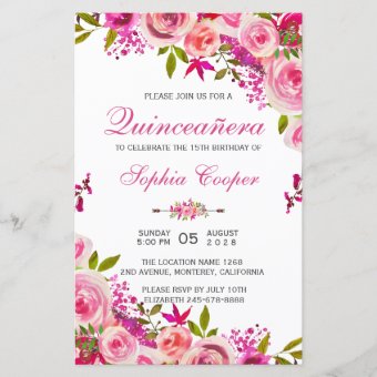 Quinceañera Pink Floral Mis Quince Anos Invitation | Zazzle