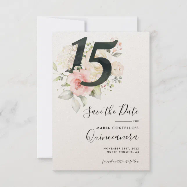 Quinceanera Pink Floral Save the Date Announcement | Zazzle