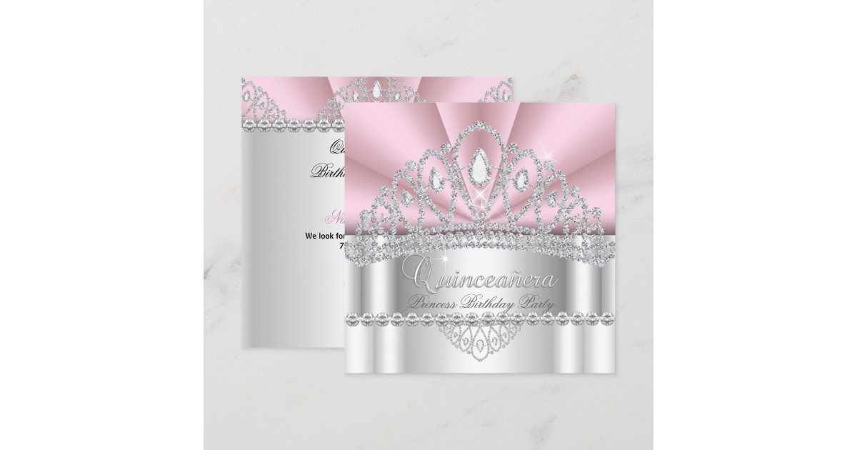 Quinceanera Princess Pink White Diamond Tiara Invitation | Zazzle