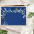 Quinceañera Princess Royal Blue Floral Silver Envelope | Zazzle