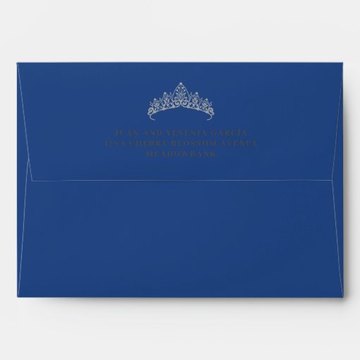 Quinceañera Princess Royal Blue Floral Silver Envelope | Zazzle