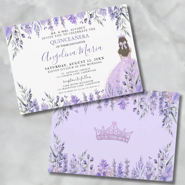 Quinceañera Purple Lilac Floral Princess Invitation | Zazzle