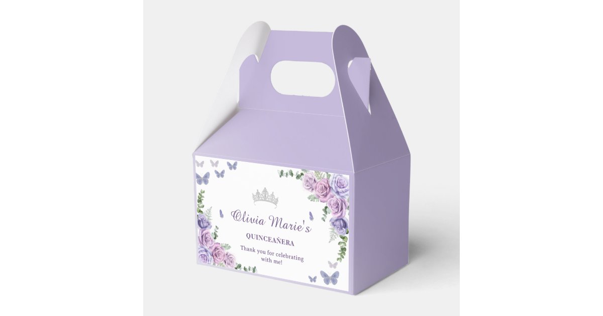 Quinceañera Purple Lilac Floral Tiara Butterflies Favor Boxes | Zazzle