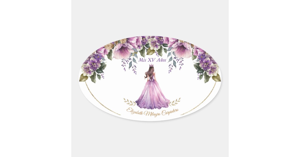Quinceañera Purple Lilac Oval Sticker | Zazzle
