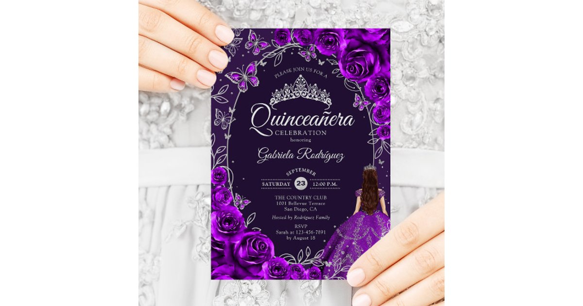Quinceanera Purple Silver Invitation | Zazzle