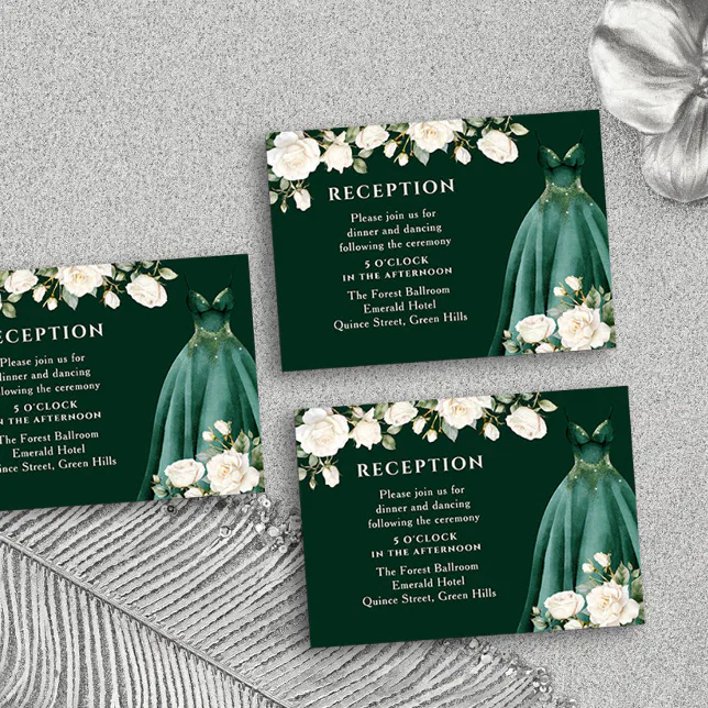 Quinceanera Reception Princess Dress Roses Green Enclosure Card | Zazzle