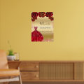 Quinceanera red gold dress floral welcome poster | Zazzle