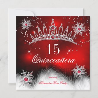 Quinceanera Regal Red Snowflake 15th Birthday Invitation | Zazzle