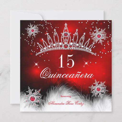 Quinceanera Regal Red Snowflake 15th Birthday Invitation | Zazzle