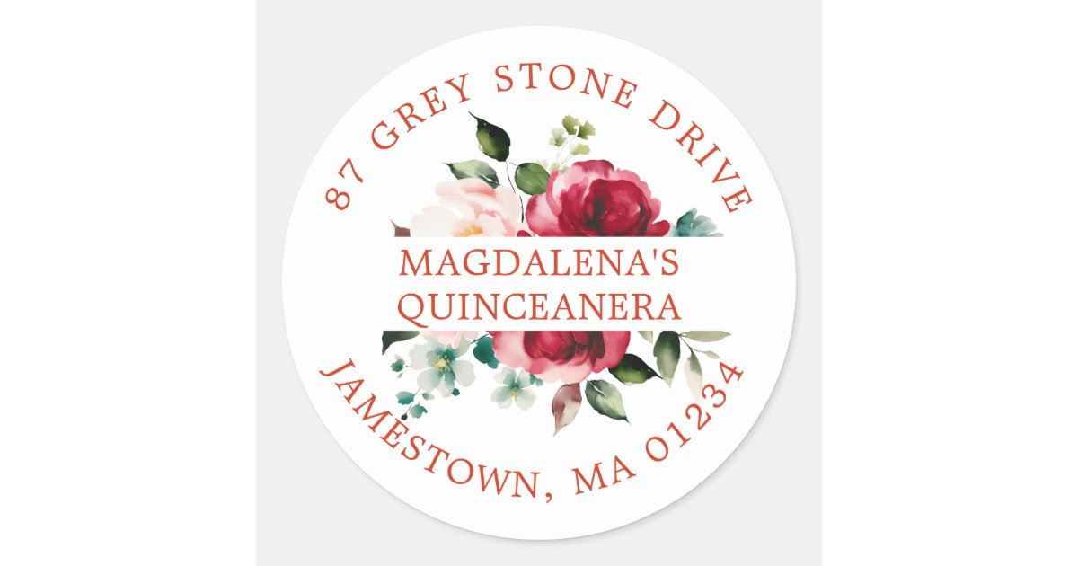Quinceanera Rose Floral Return Address Label | Zazzle