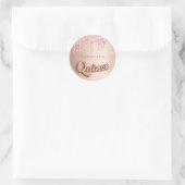 Quinceanera rose gold glitter quince monogram classic round sticker ...