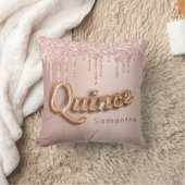 Quinceanera rose gold glitter quince monogram throw pillow | Zazzle