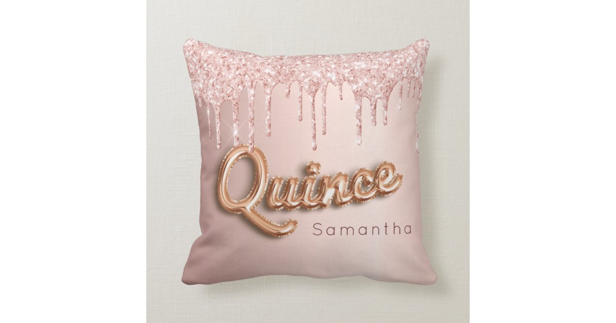 Quinceanera rose gold glitter quince monogram throw pillow | Zazzle.com