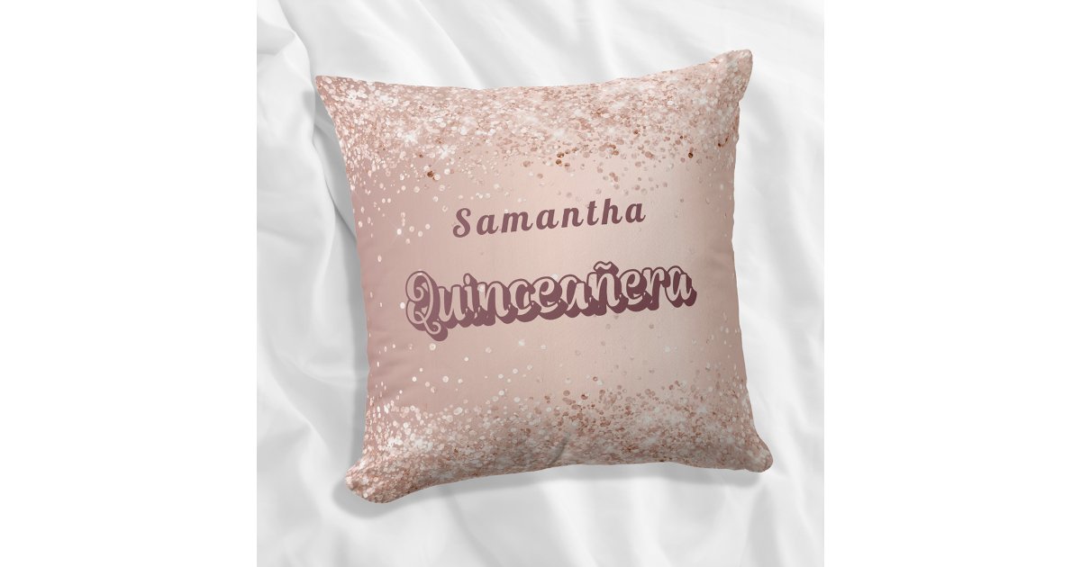 Quinceanera rose gold name throw pillow | Zazzle