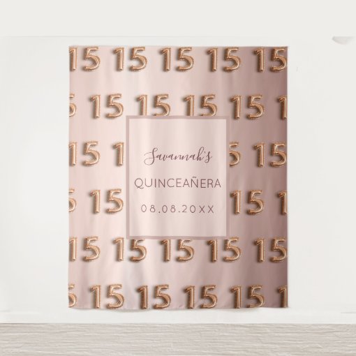 Quinceanera rose gold pink monogram 15 tapestry | Zazzle