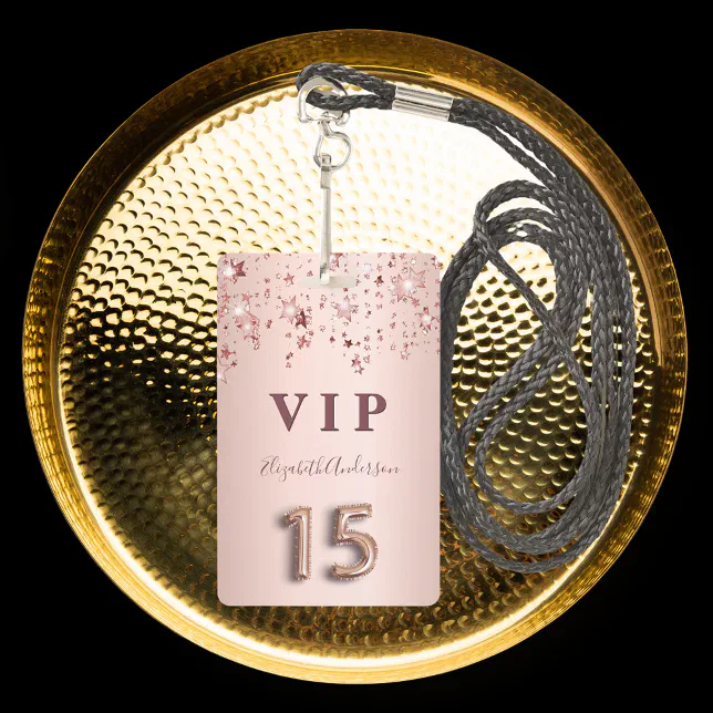 Quinceanera rose gold pink stars party badge | Zazzle