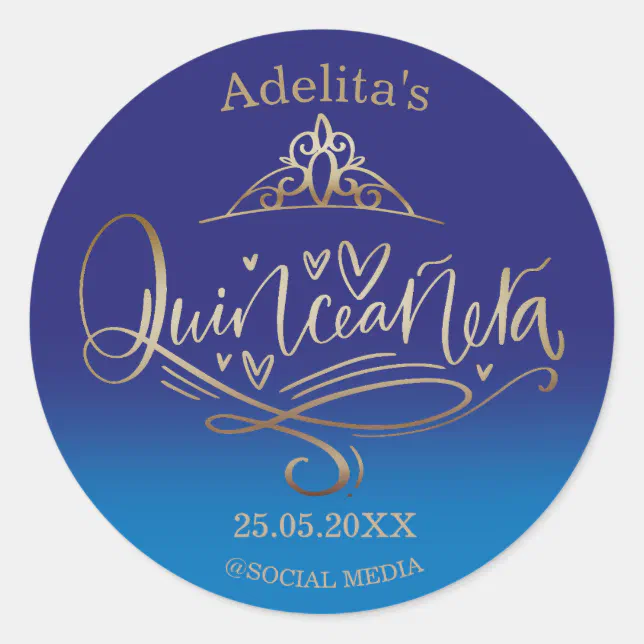 Quinceañera royal blue 15th birthday classic round sticker | Zazzle