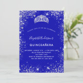 Quinceanera royal blue silver glitter tiara invitation | Zazzle