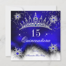 Quinceanera Royal Blue Snowflake 15th Birthday Invitation | Zazzle