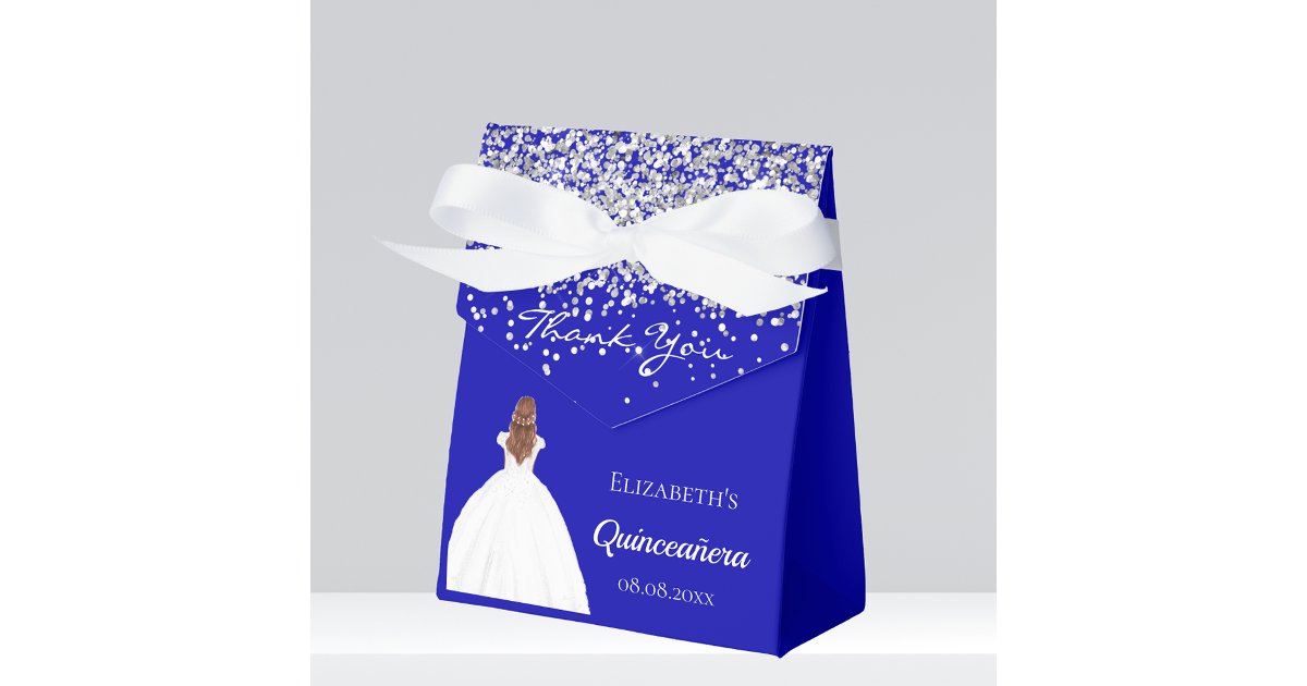 Quinceanera royal blue white dress party favor boxes | Zazzle