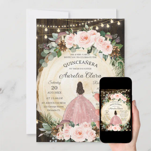 Quinceanera Rustic Blush Floral Enchanted Forest Invitation | Zazzle