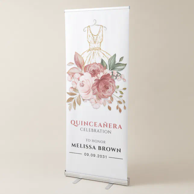 Quinceanera Rustic Floral 15th Birthday Welcome Retractable Banner | Zazzle